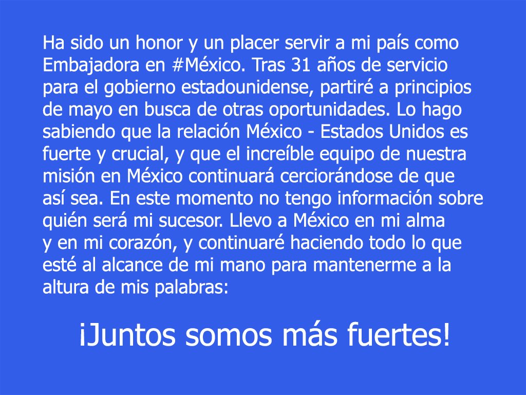 La embajadora Roberta Jacobson en México presenta su renuncia – Channel 1 Los Angeles
